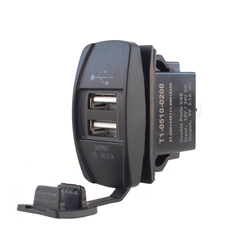 Dual Port USB V-Charger, connection to 12/24V, with cap, blue ...